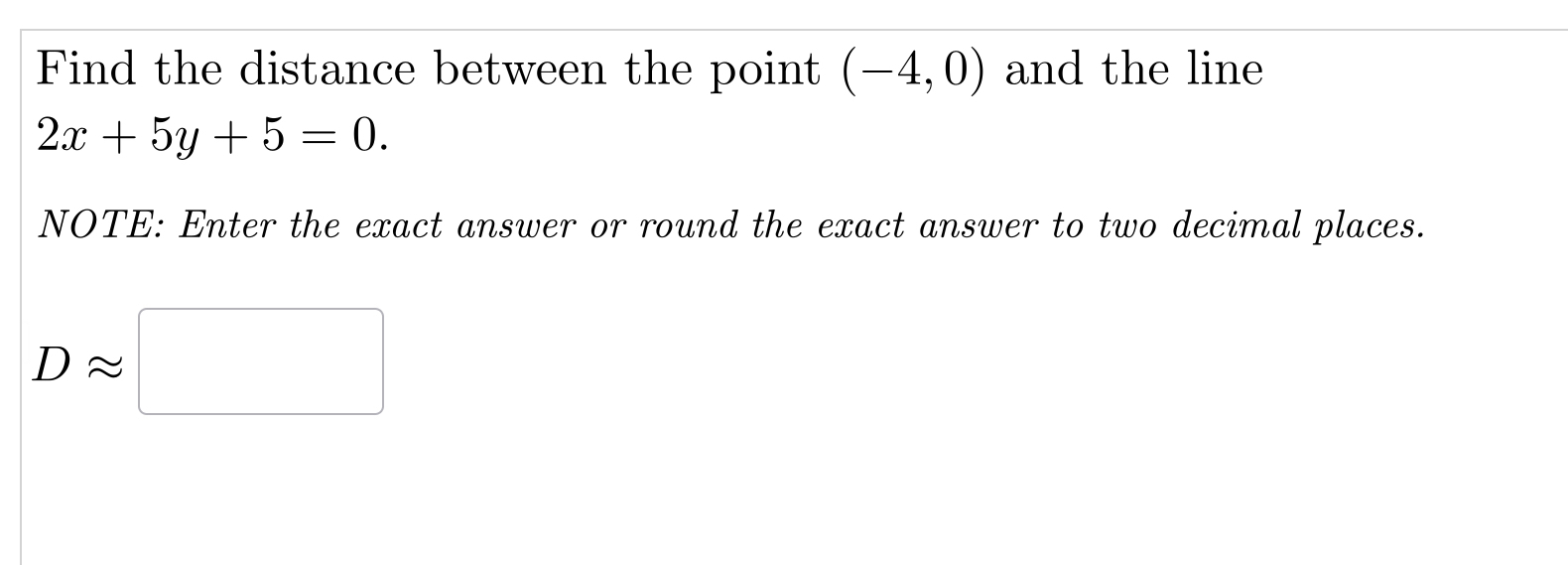 Solved Find the distance between the point (-4,0) ﻿and the | Chegg.com