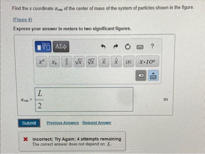 Solved Find the x coordinate xcm of the center of mass of | Chegg.com