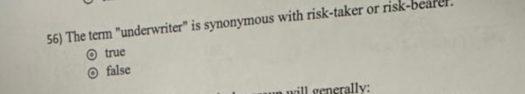 Solved The term "underwriter" is synonymous with risk-taker | Chegg.com