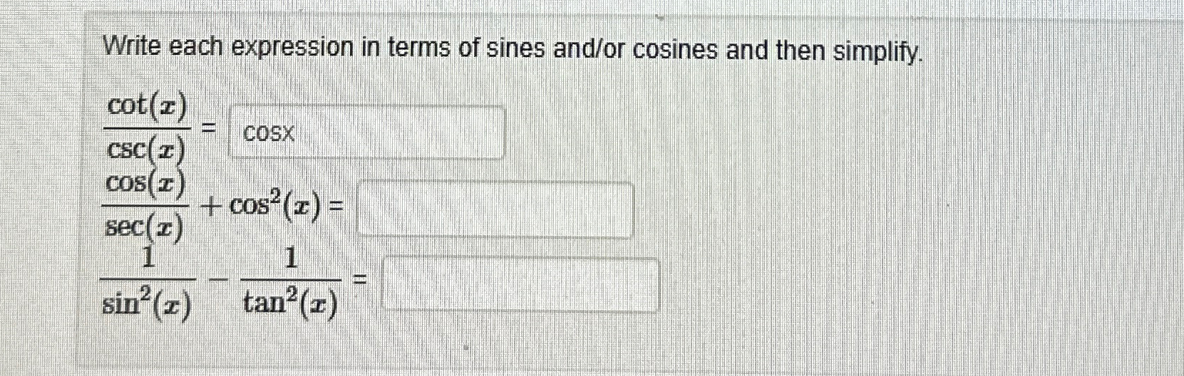 Solved Write each expression in terms of sines and/or | Chegg.com