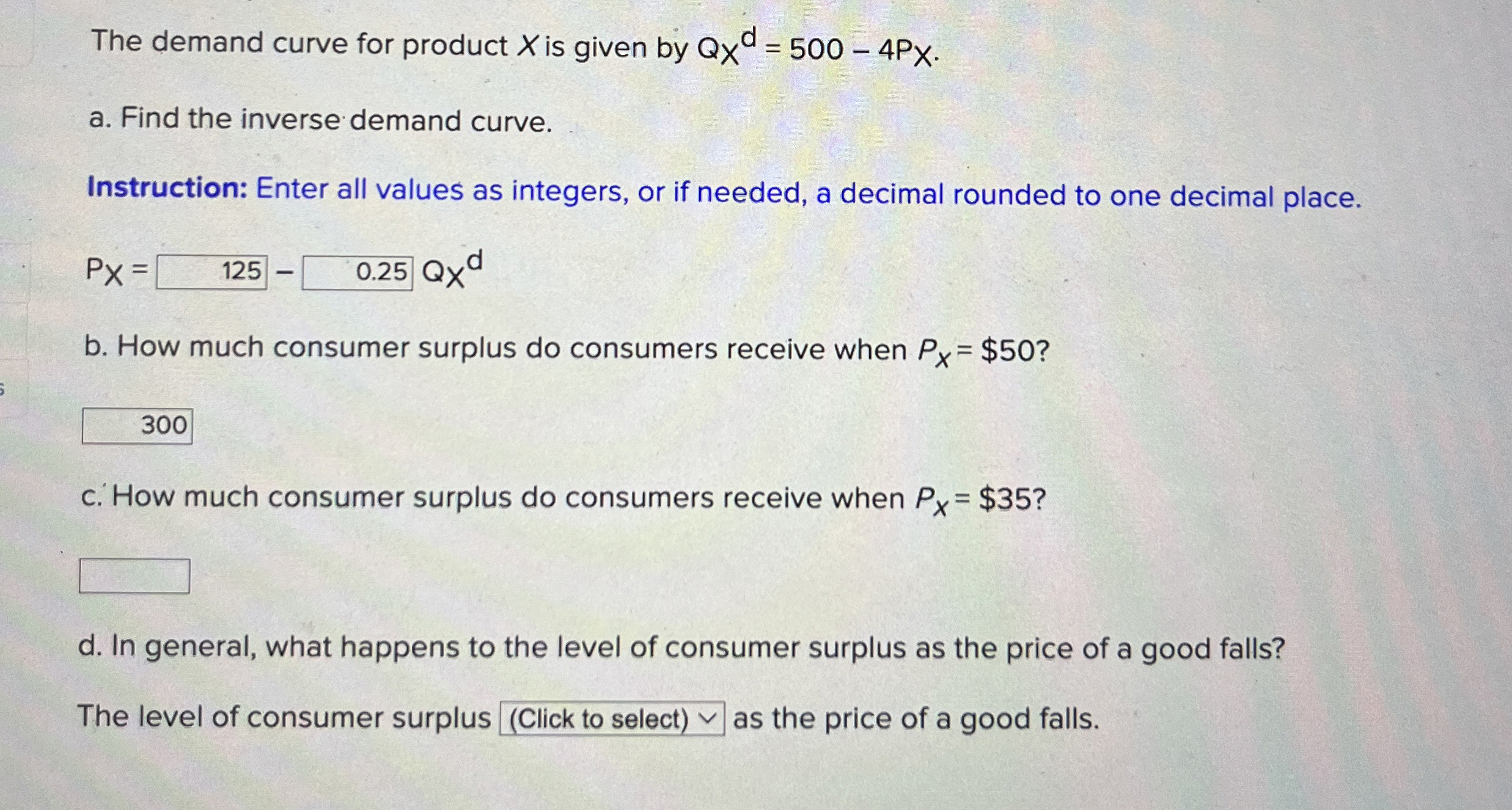 Solved The demand curve for product x ﻿is given by | Chegg.com