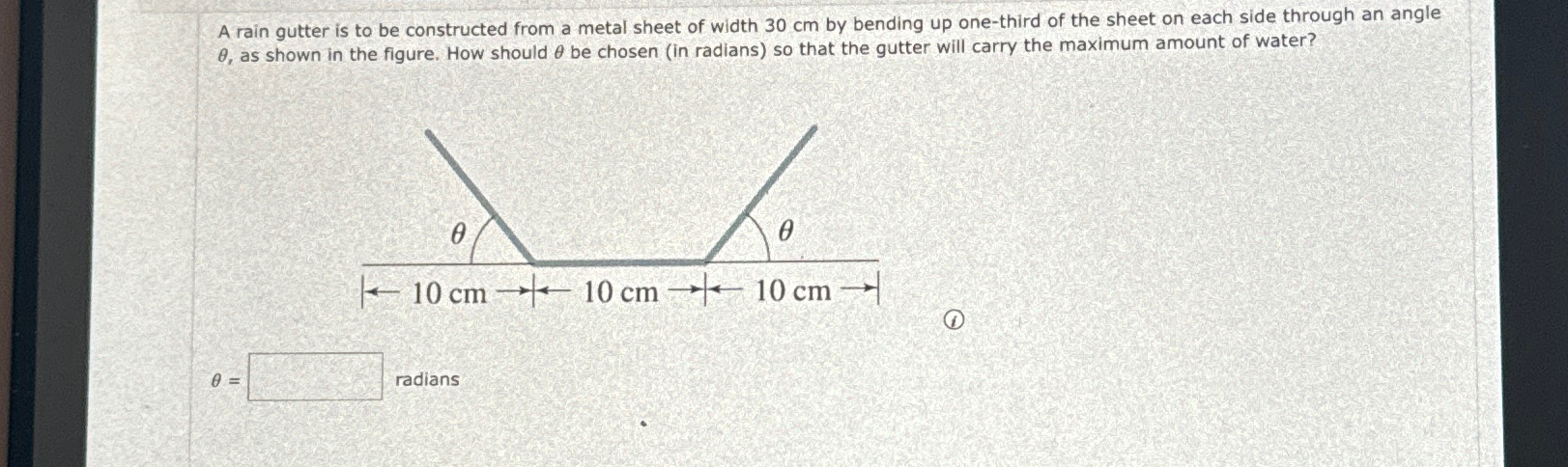 Solved A rain gutter is to be constructed from a metal sheet | Chegg.com