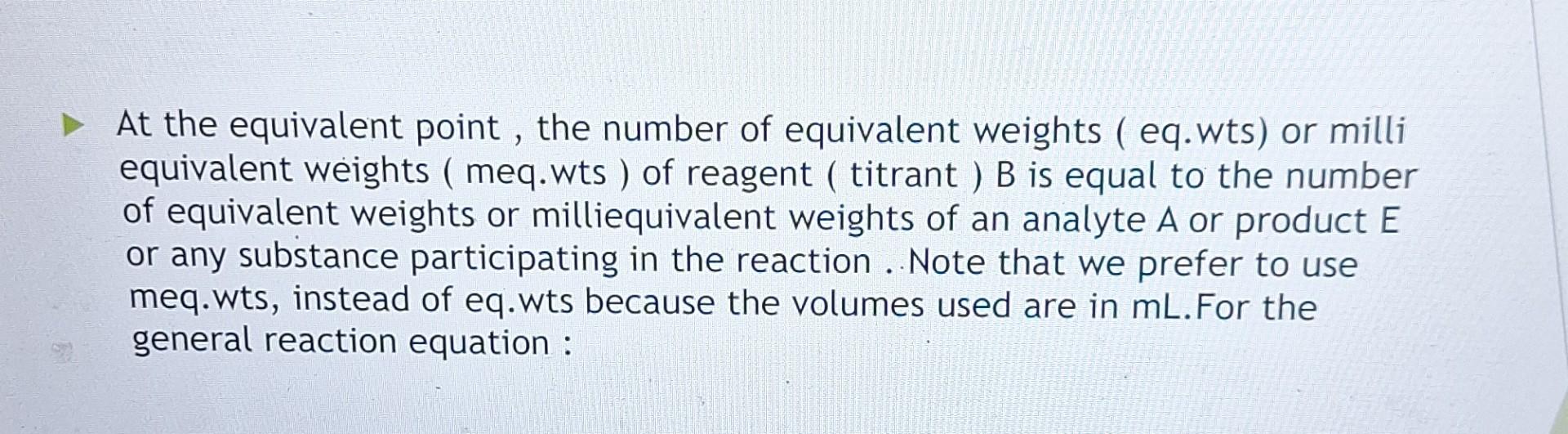 Solved At the equivalent point, the number of equivalent | Chegg.com