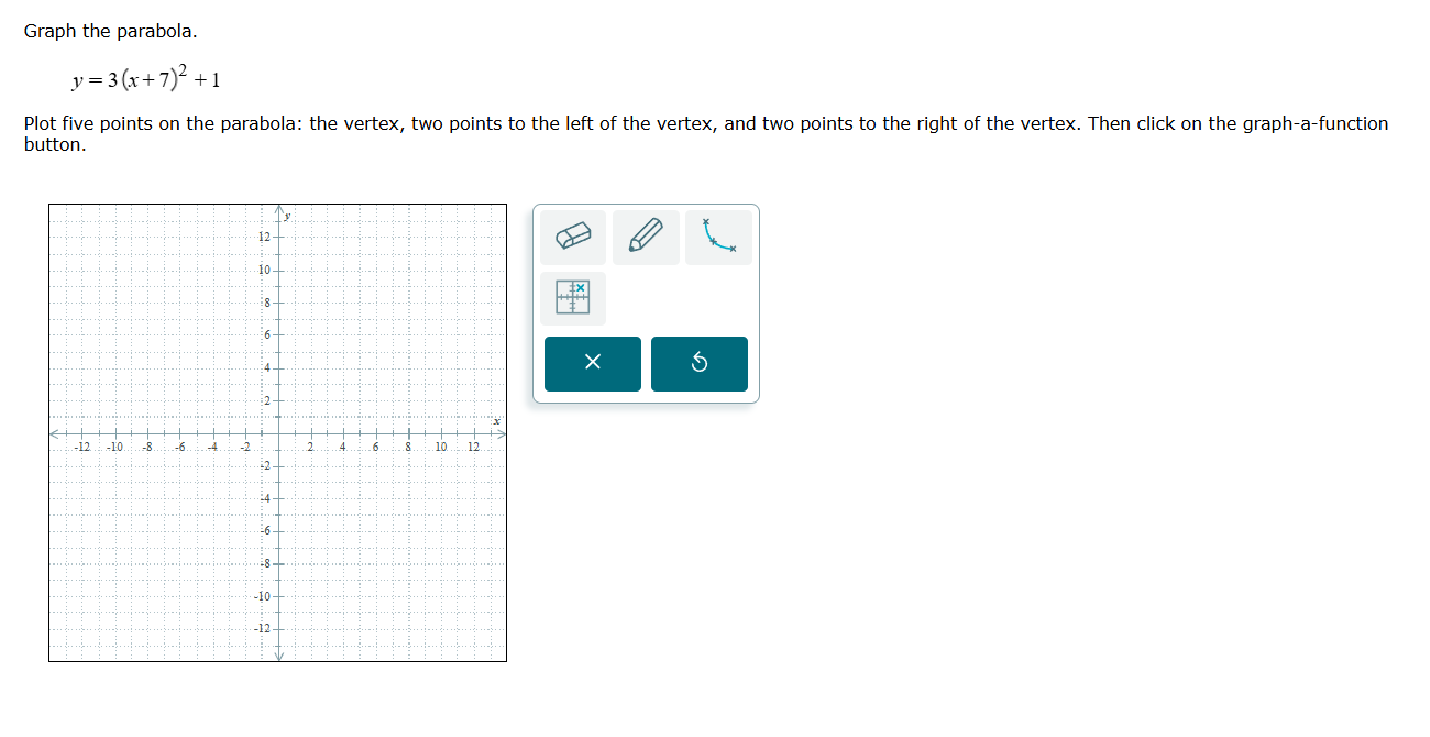 Solved Graph the parabola. y=3(x+7)^(2)+1 ﻿Plot five points | Chegg.com