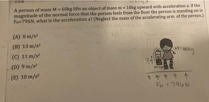 Solved 15.0 a. A person of mass M = 60kg lifts an object of | Chegg.com
