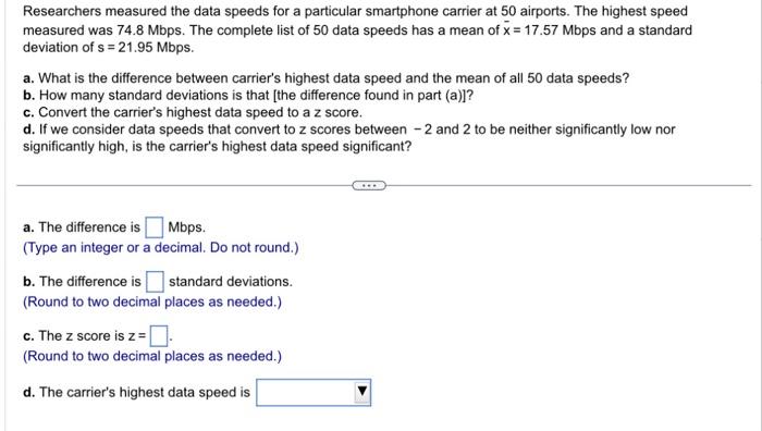 Solved Researchers measured the data speeds for a particular | Chegg.com