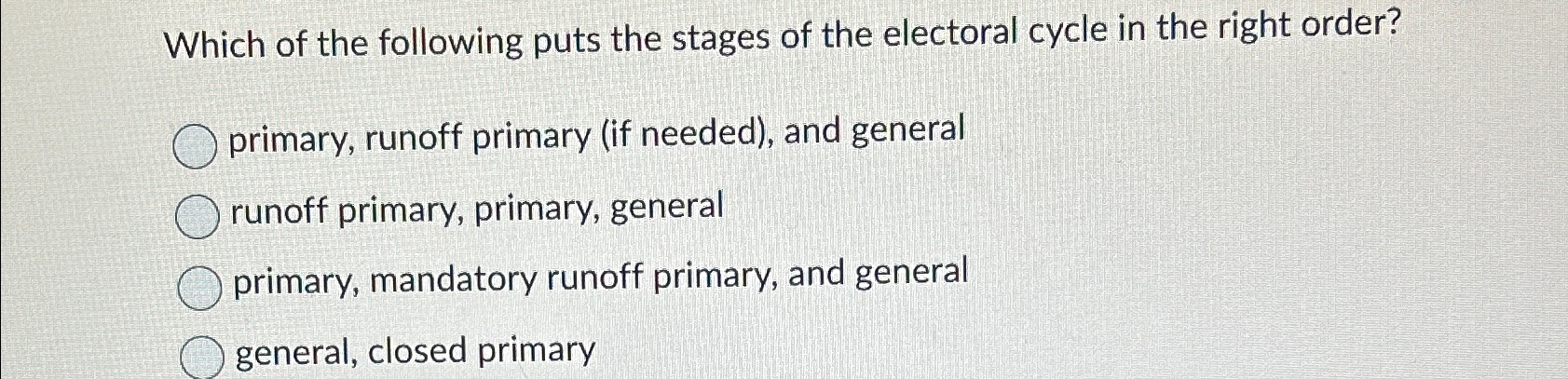 Solved Which of the following puts the stages of the | Chegg.com
