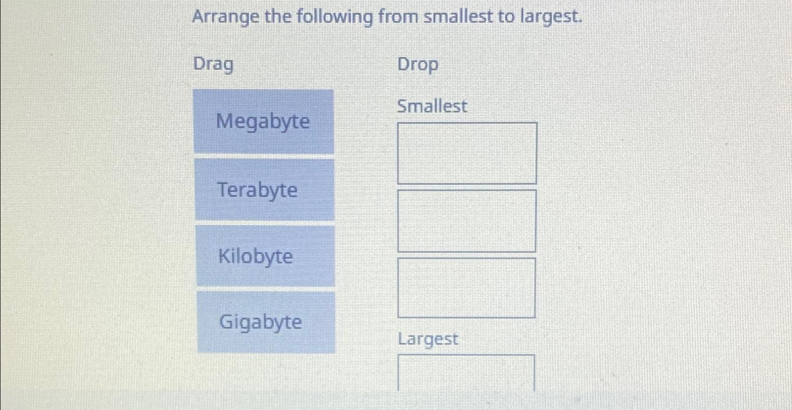 Solved Arrange the following from smallest to | Chegg.com