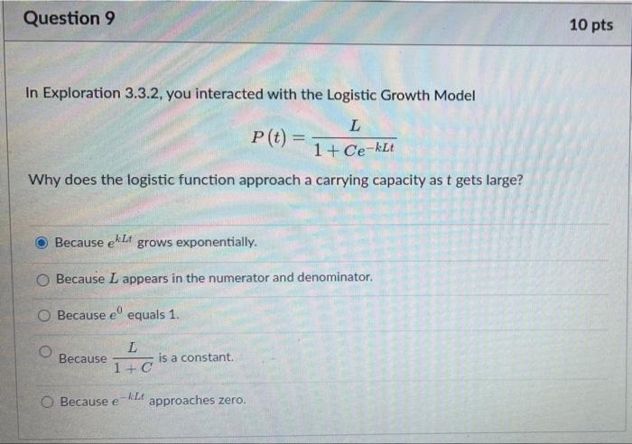 Solved why does the logistic function approach a carrying | Chegg.com