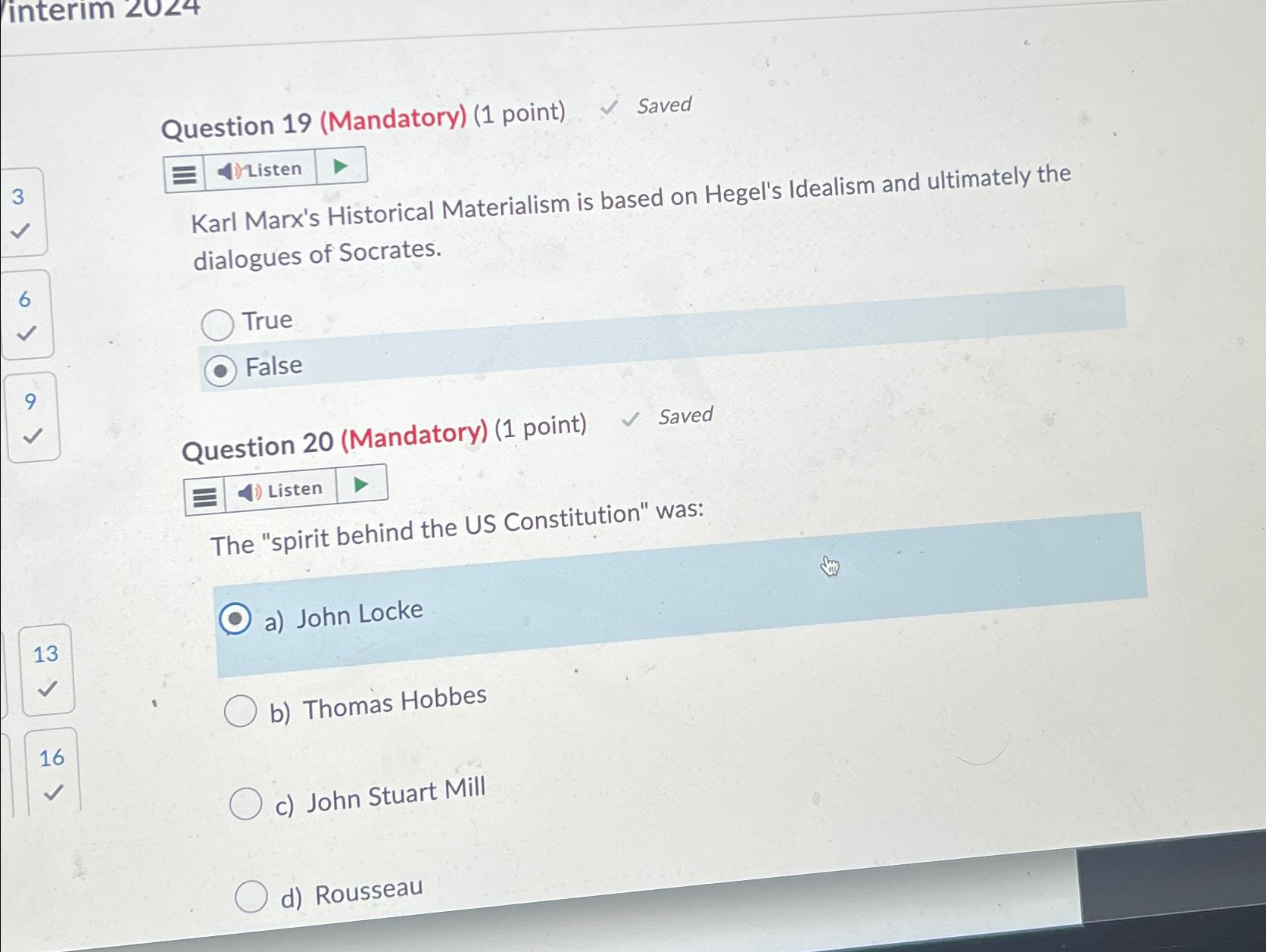 Solved Question 19 (Mandatory) (1 ﻿point) ﻿SavedKarl Marx's | Chegg.com