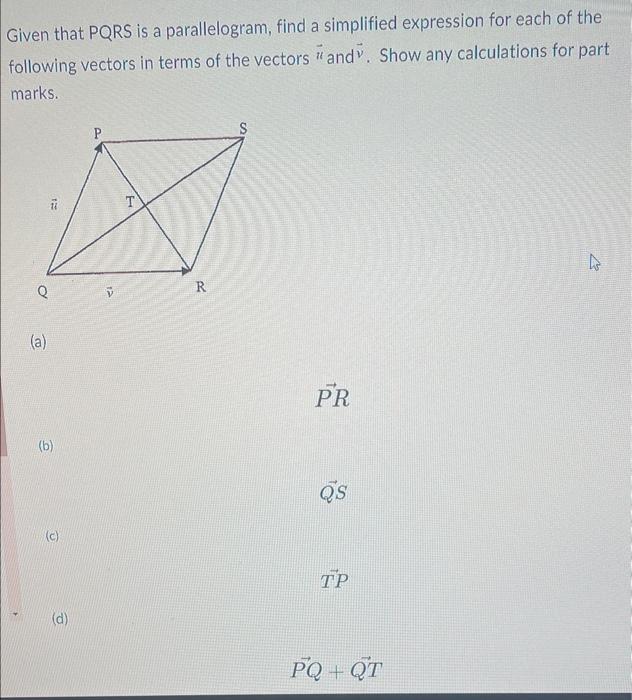 Solved Given that PQRS is a parallelogram, find a simplified | Chegg.com