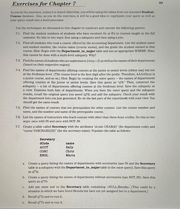 Solved Oracle chapter 7 using sql plusShow what to type for | Chegg.com