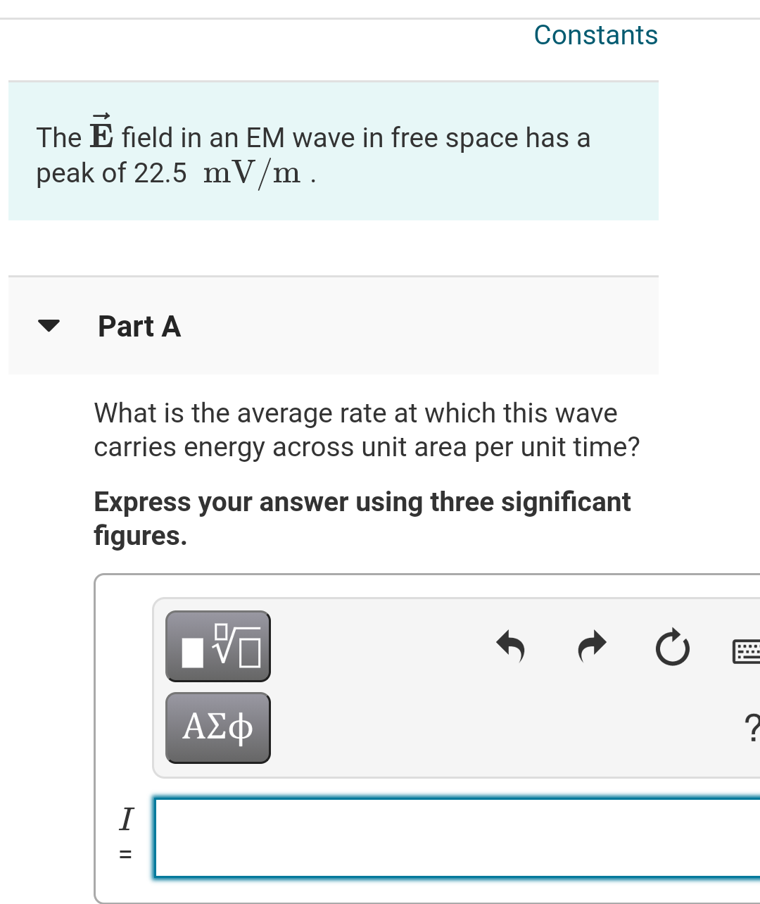 Solved Constants The E field in an EM wave in free space has | Chegg.com