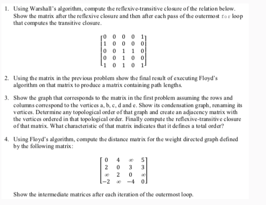 Using Warshall's algorithm, compute the | Chegg.com