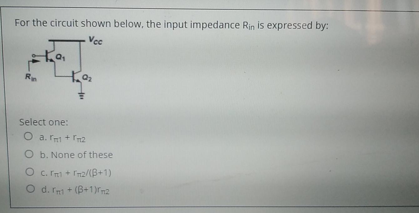 Solved For the circuit shown below, the input impedance Rin | Chegg.com