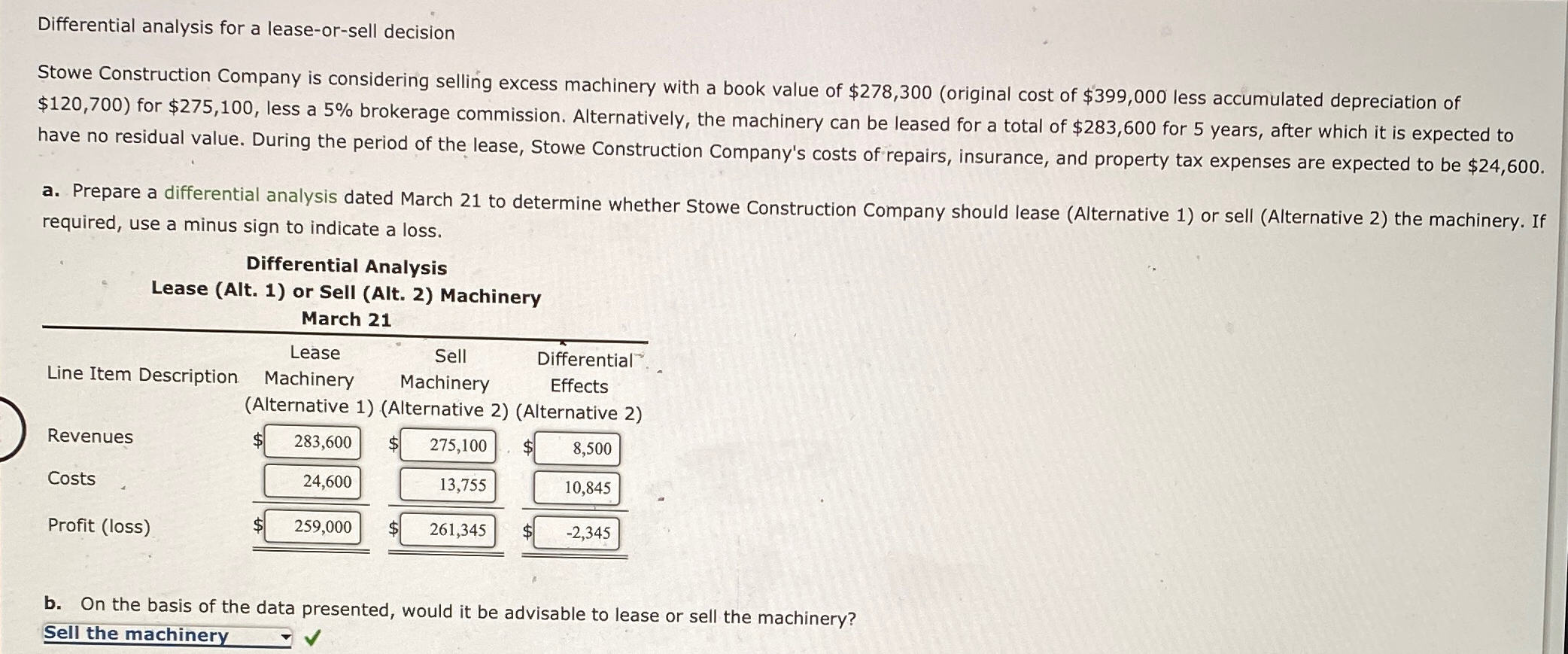 Solved Differential analysis for a lease-or-sell | Chegg.com