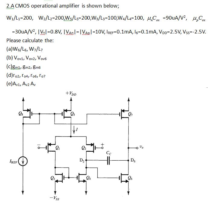 Solved A CMOS operational amplifier is shown below; | Chegg.com