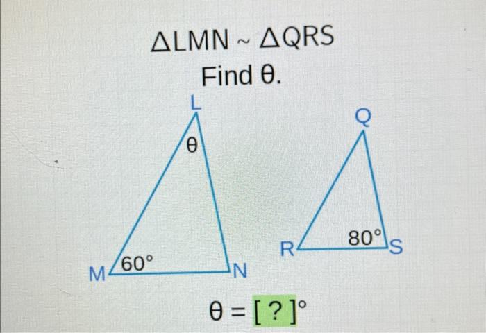 Solved LMN∼ QRS Find θ. θ=[?]∘ | Chegg.com