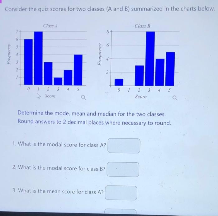 Solved Consider the quiz scores for two classes (A and B) | Chegg.com