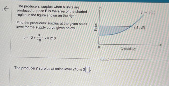 Solved The producers' surplus when A units are produced at | Chegg.com