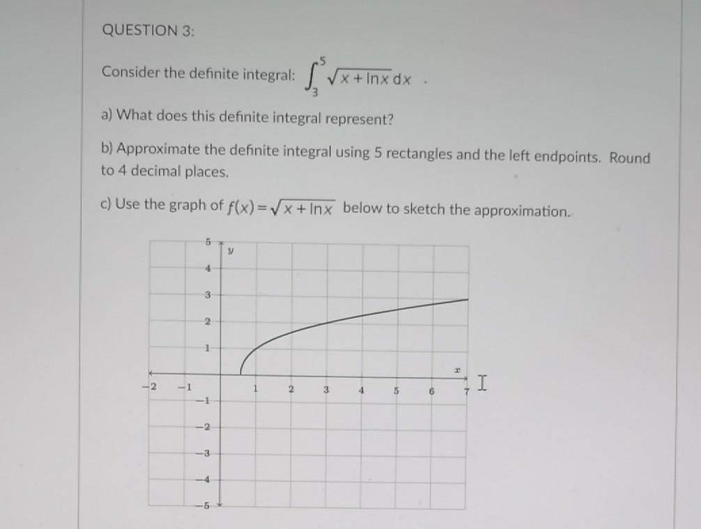 Solved QUESTION 3: Consider the definite integral: x + Inx | Chegg.com