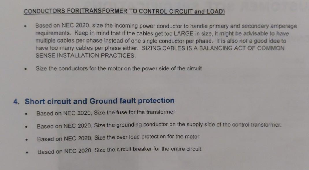 CONDUCTORS FOR(TRANSFORMER TO CONTROL CIRCUIT and | Chegg.com