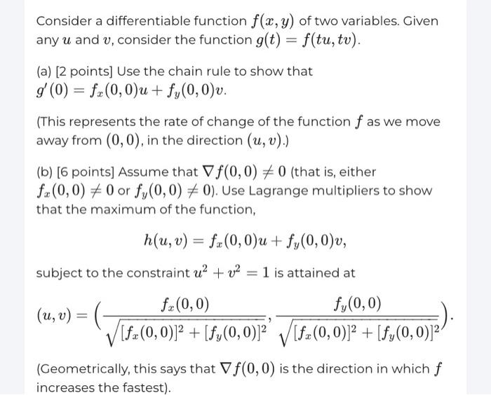 Solved Consider a differentiable function f(x,y) of two | Chegg.com