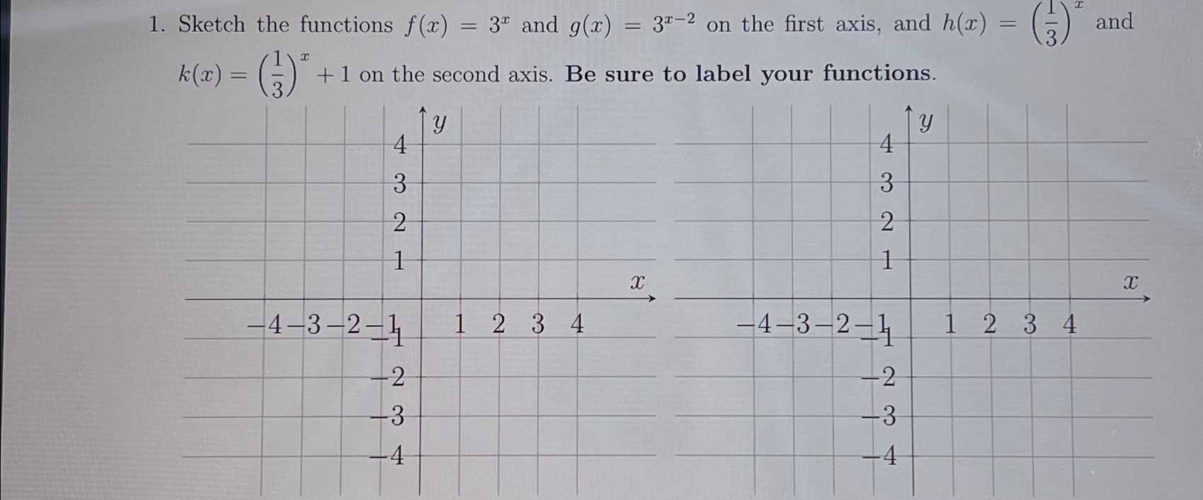 Solved Sketch the functions f(x)=3x ﻿and g(x)=3x-2 ﻿on the | Chegg.com