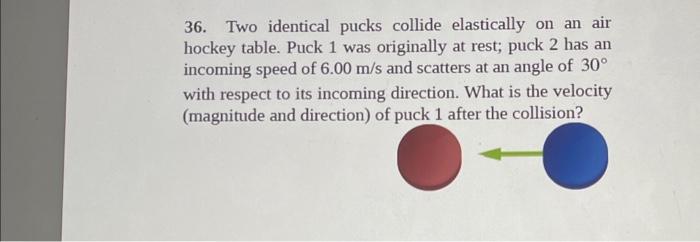 Solved 36. Two identical pucks collide elastically on an air | Chegg.com