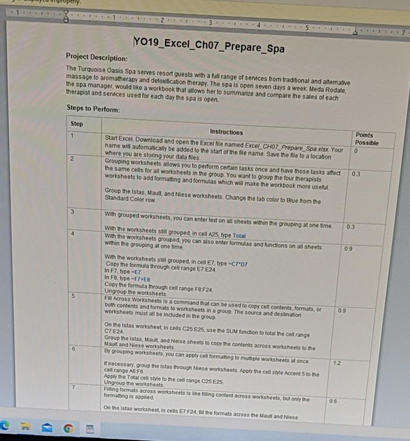 YO19_Excel_Ch07_Prepare_Spa Project Description: The | Chegg.com