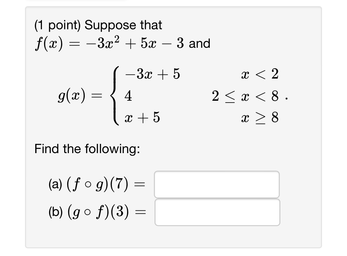 Solved (1 ﻿point) ﻿Suppose that f(x)=-3x2+5x-3 ﻿and]≥[8Find | Chegg.com