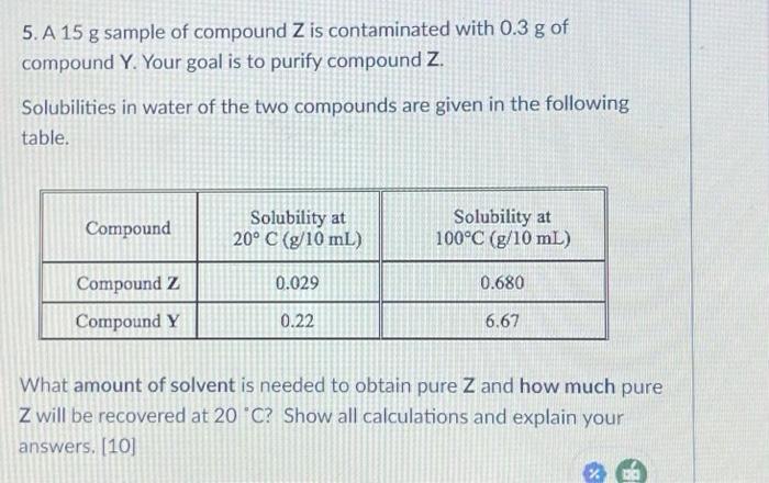 Solved 5. A 15 g sample of compound Z is contaminated with | Chegg.com