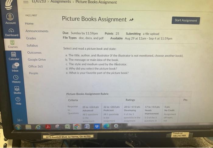 Picture Books Assignment Due Sunday by 11:59pm Points | Chegg.com