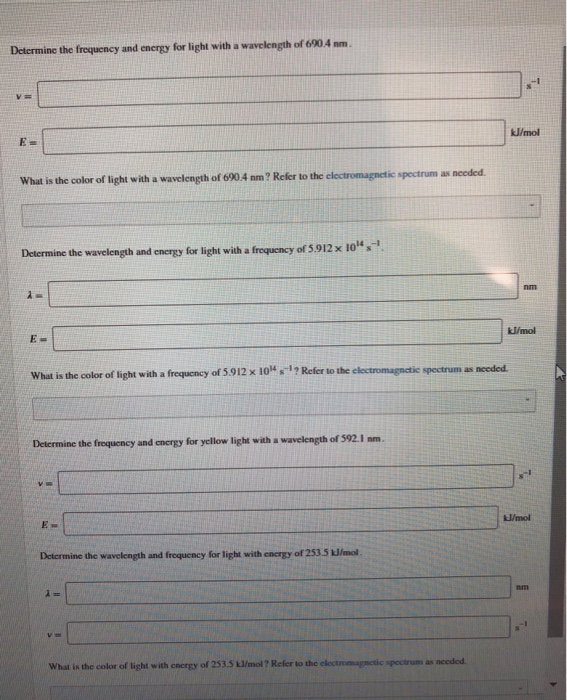 Solved Determine the frequency and energy for light with a | Chegg.com