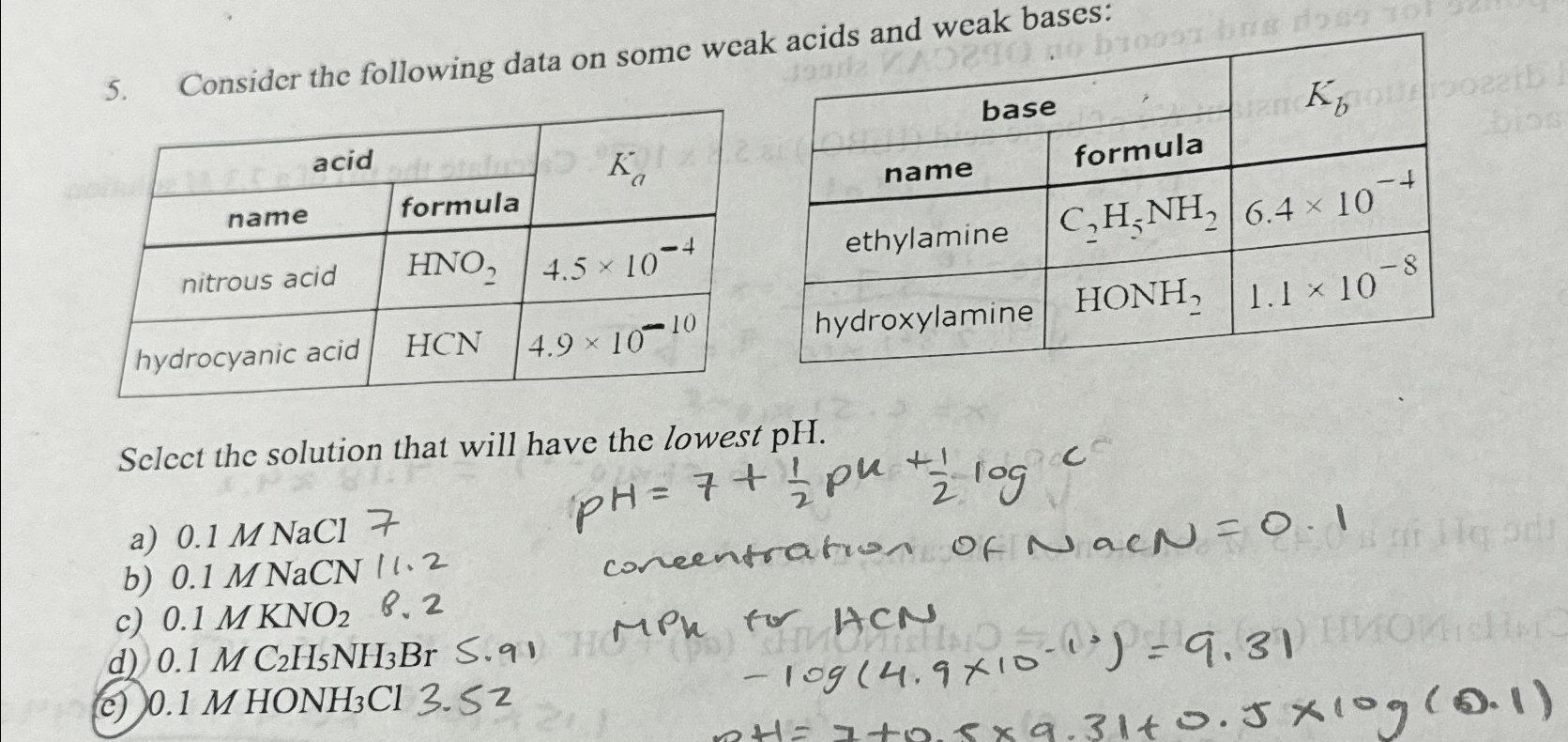 Solved Consider the following data on some weak acids and | Chegg.com