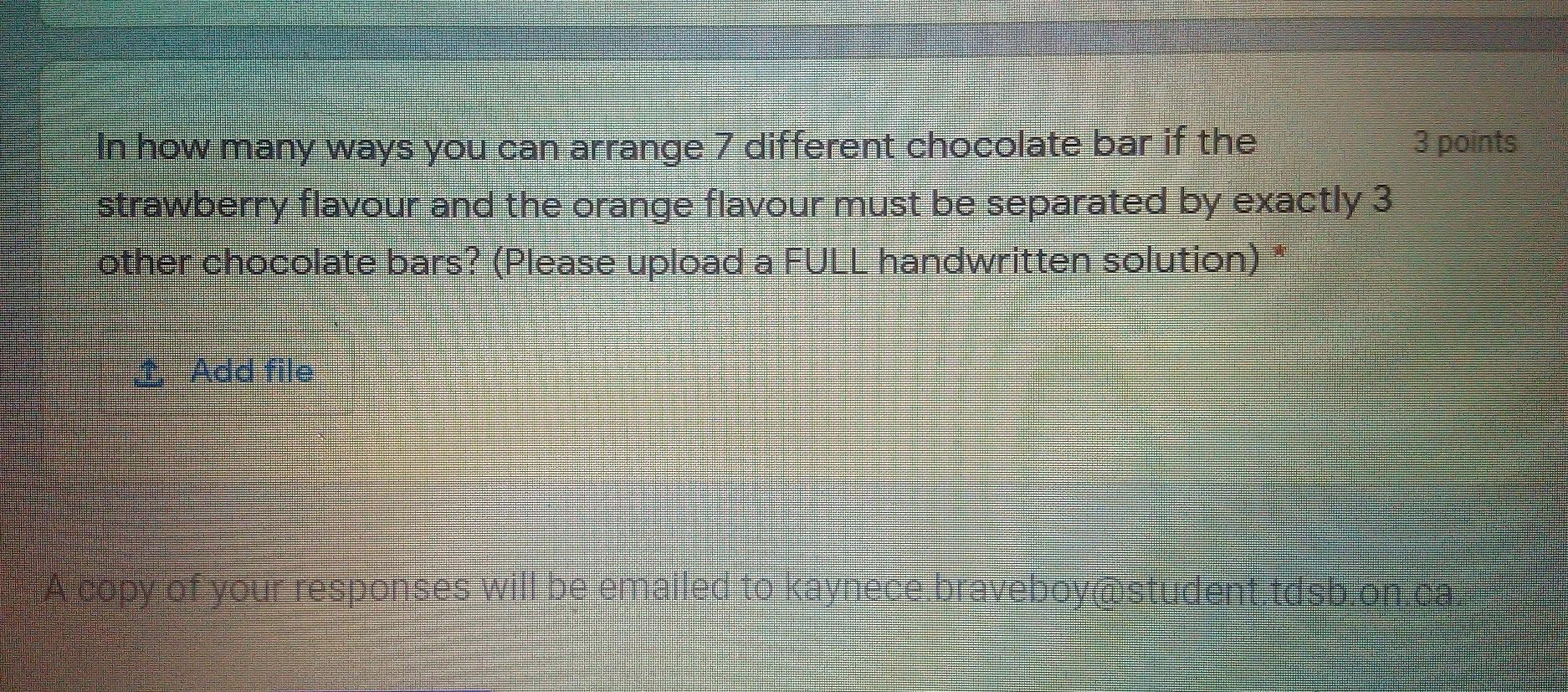 Solved 3 points In how many ways you can arrange 7 different | Chegg.com