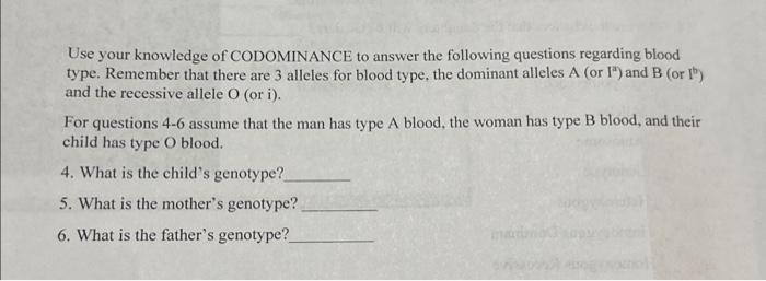 Solved Use your knowledge of CODOMINANCE to answer the | Chegg.com