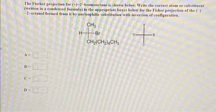 Solved The Fischer projection for (+)-2-bromooctane is shown | Chegg.com