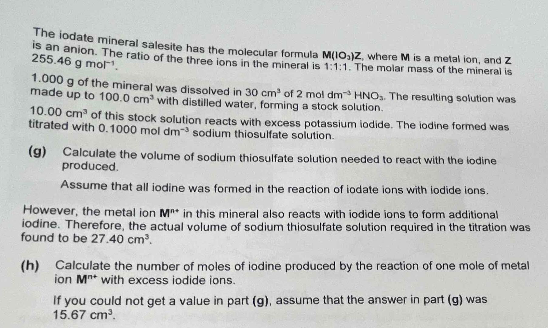 Solved The iodate mineral salesite has the molecular formula | Chegg.com
