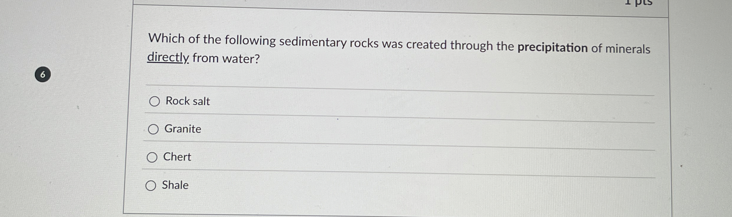 Solved Which of the following sedimentary rocks was created | Chegg.com