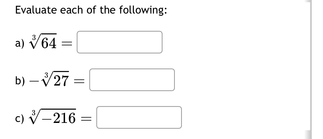 Solved Evaluate each of the | Chegg.com