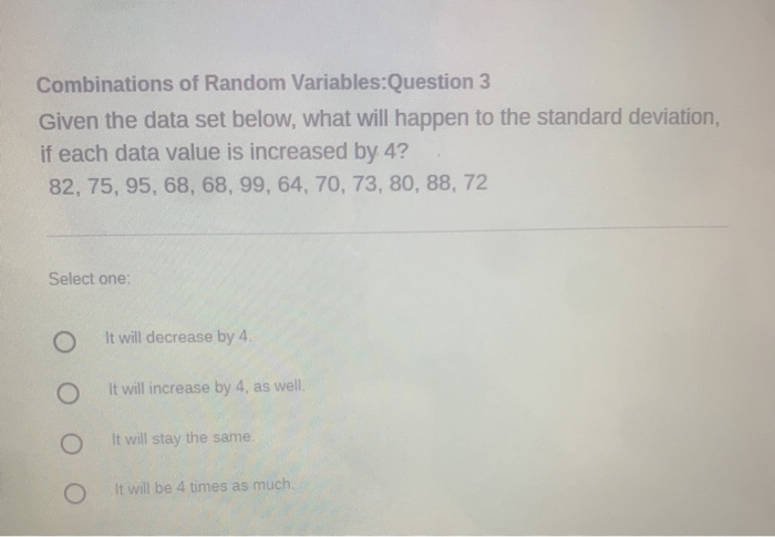 Solved Combinations of Random Variables:Question 3 Given the | Chegg.com