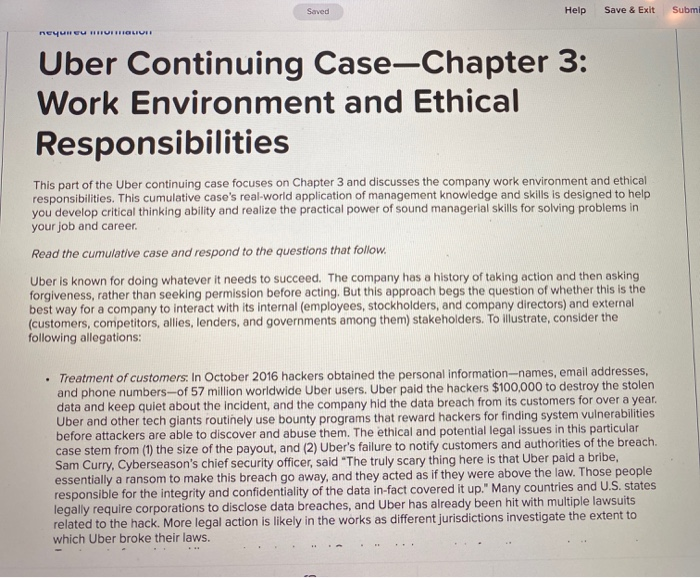Solved Saved Help Save & Exit Subm Uber Continuing | Chegg.com