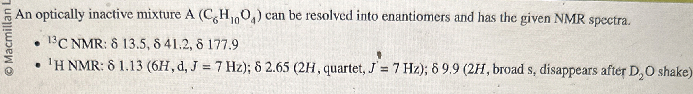 Solved An optically inactive mixture A(C6H10O4) ﻿can be | Chegg.com