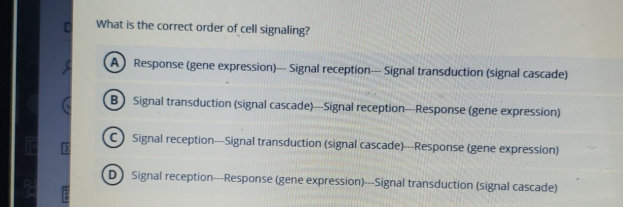 Solved What is the correct order of cell signaling?Response | Chegg.com