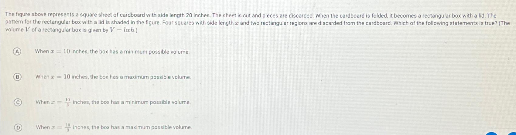 volume V of a rectangular box is given by | Chegg.com