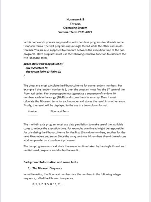 Solved Homework-3 Threads Operating System Summer Term | Chegg.com