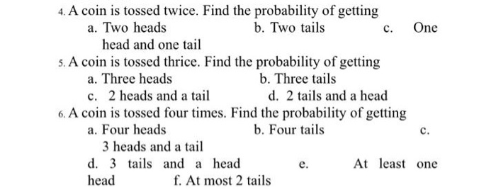 Solved 4. A coin is tossed twice. Find the probability of | Chegg.com