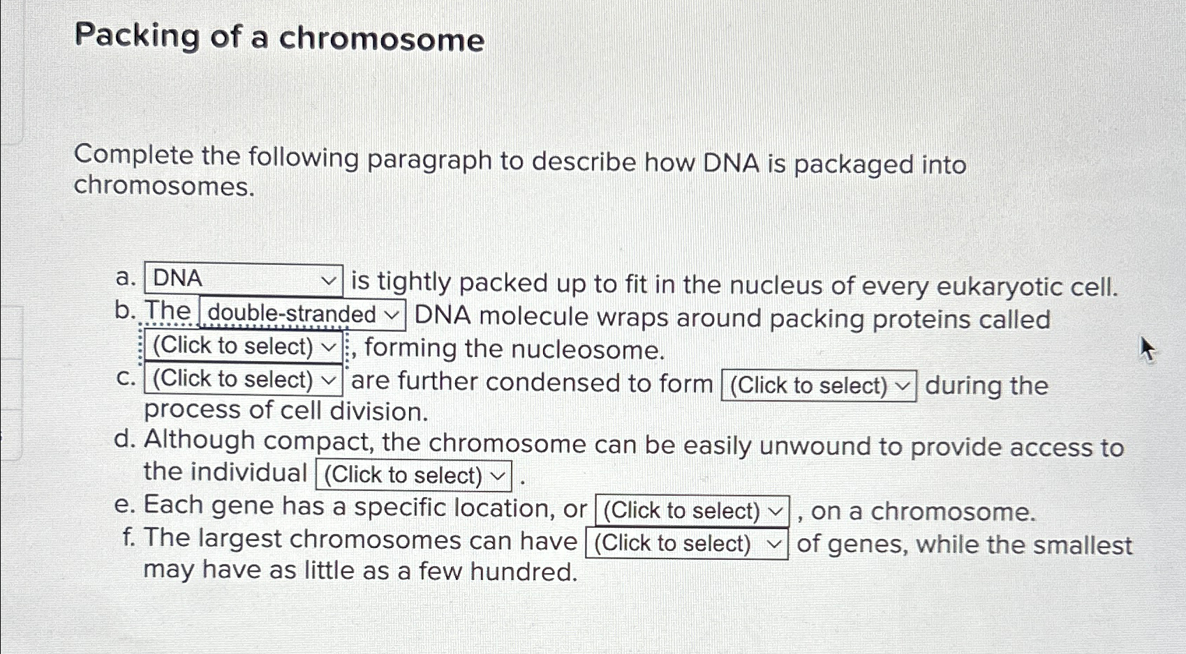 Solved Packing Of A Chromosomecomplete The Following Chegg