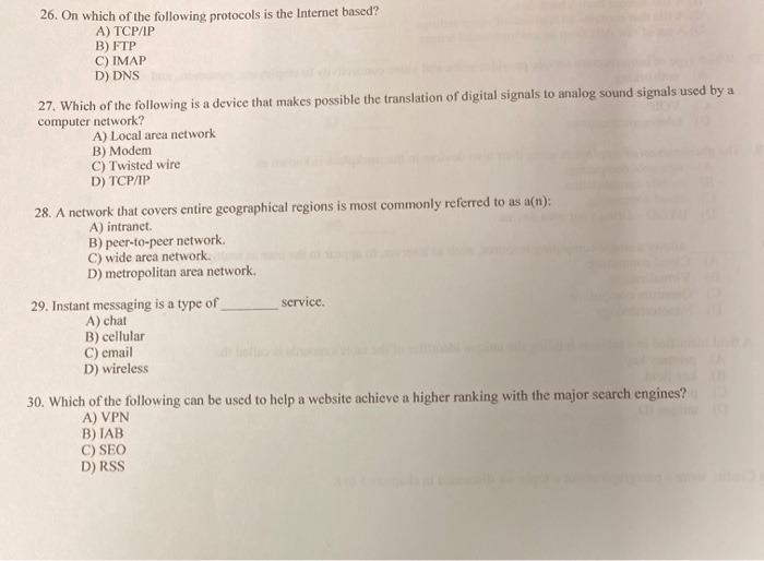 Solved 26. On which of the following protocols is the | Chegg.com